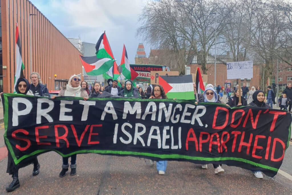 Manchester protest demands, “Pret A Manger, don’t serve Israeli ...